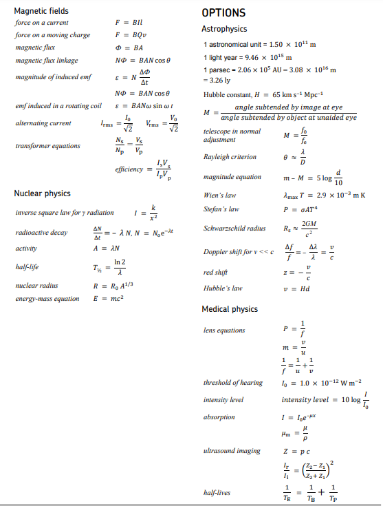 A Level Physics Data And Formulae Sheet Edumentors 8322